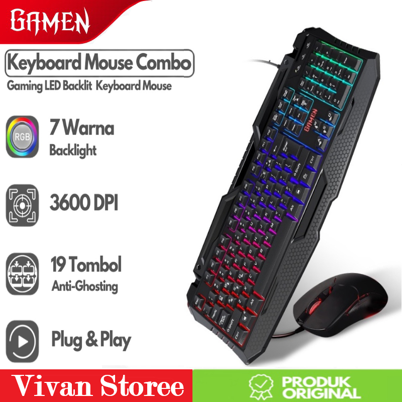 Jual GAMEN STATION II Keyboard Gaming LED Backlit Mouse & Keyboard Combo Black 19 Key Anti ...