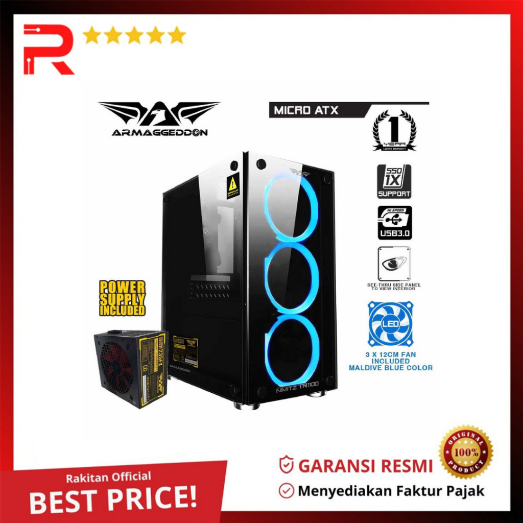 Jual Casing PC Armaggeddon NIMITZ TR1100 Black - 470W + Fan 3Pcs ...
