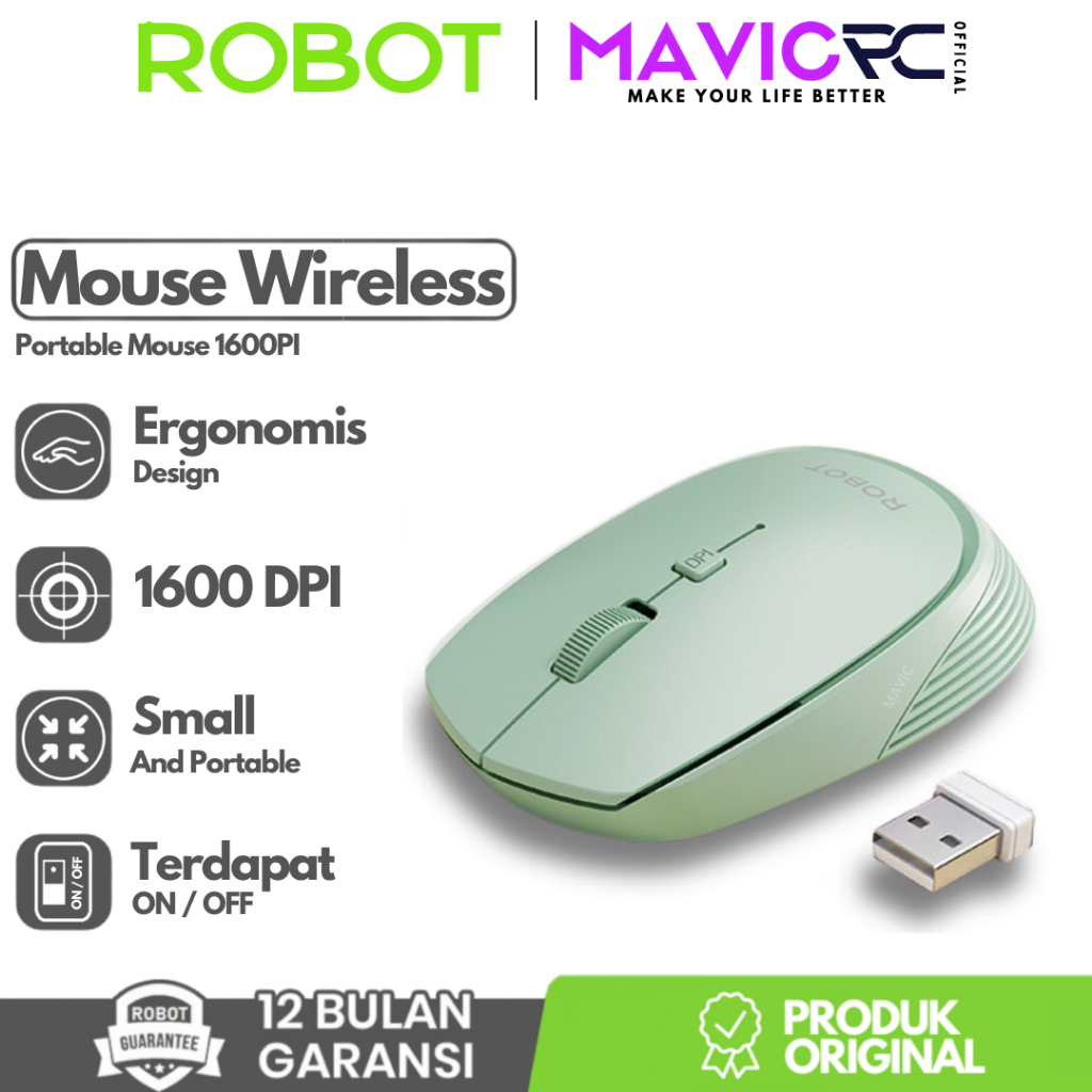 Jual ROBOT M205 Mouse Wireless Portable Optical 2.4Ghz Power ON/OFF 1600DPI USB Receiver untuk ...