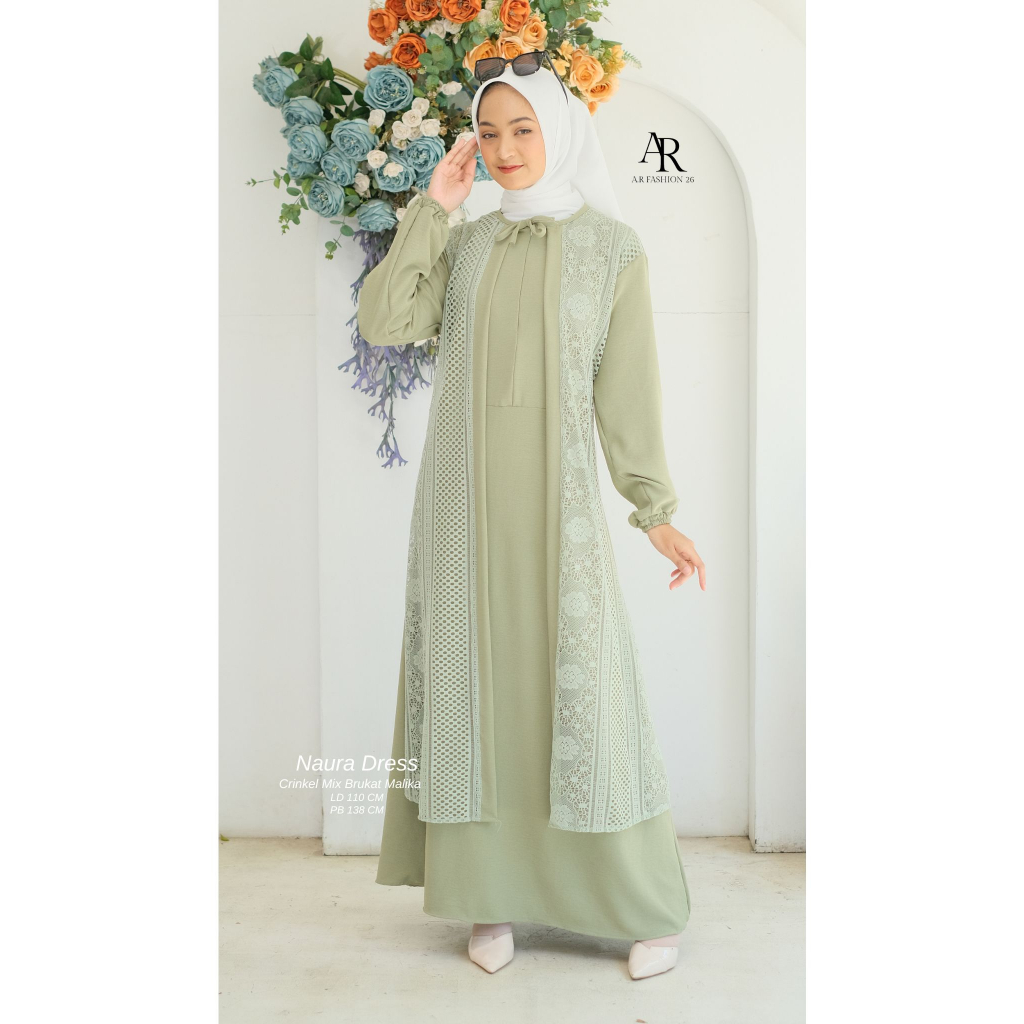 Jual Naura Dress Terbaru / Gamis Crinkle Premium Mix Brukat Malika ...