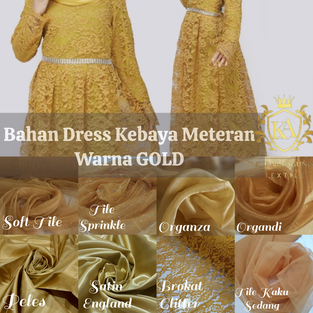 Jual 1/2 meter Kain Warna GOLD Soft Tulle Satin Velvet Organdi Organza ...