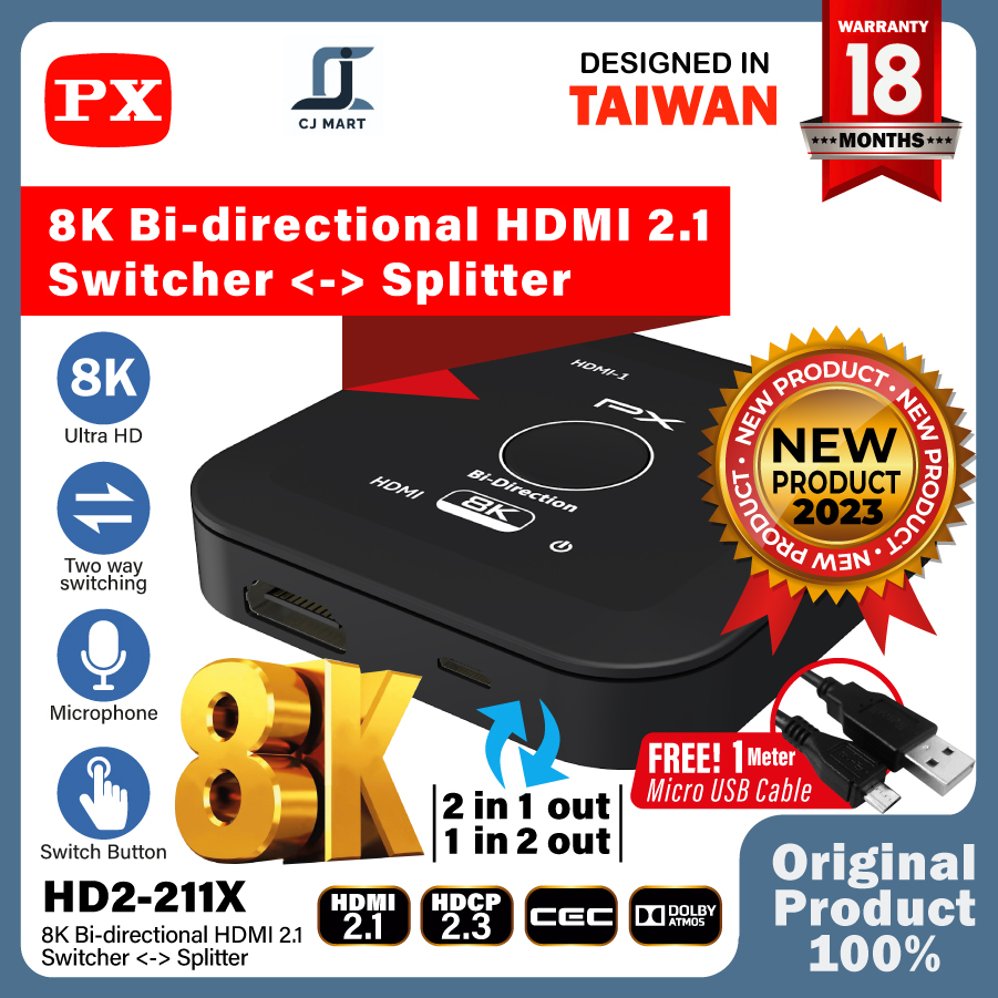 Jual HDMI Switcher Splitter Bi Directional 2 in 1 out 8K PX HD2-211X ...