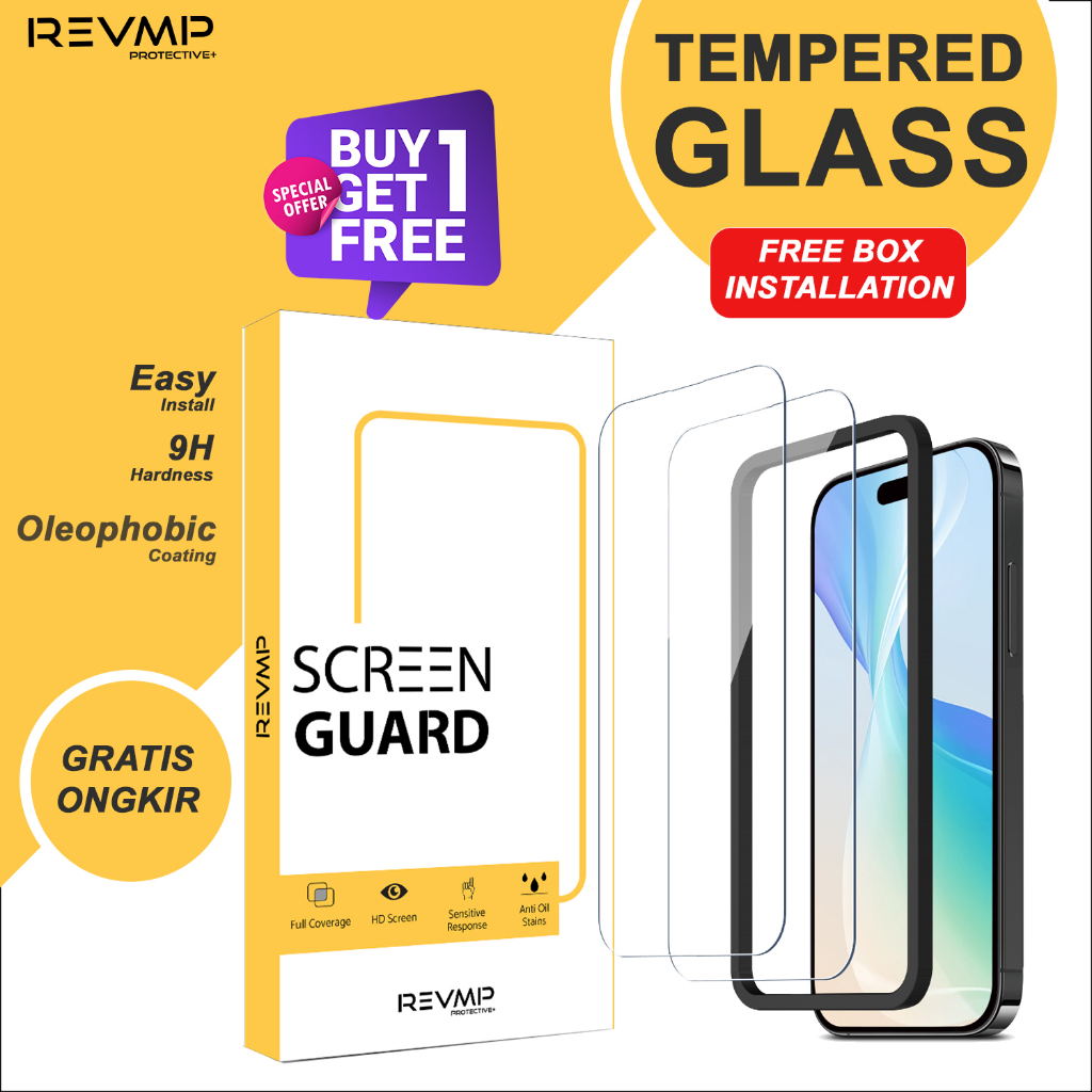 Jual Tempered Glass iPhone 15 Pro Max Plus REVMP Original Screen Guard Anti Gores Screen ...
