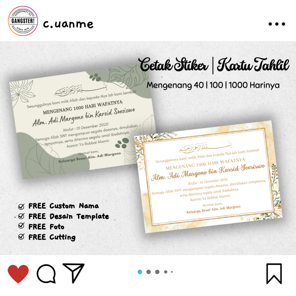 Jual Cetak Kartu | Stiker Mengenang 40 | 100 | 1000 Hari Wafatnya ... Jual Cetak Kartu | Stiker Mengenang 40 | 100 | 1000 Hari Wafatnya ...