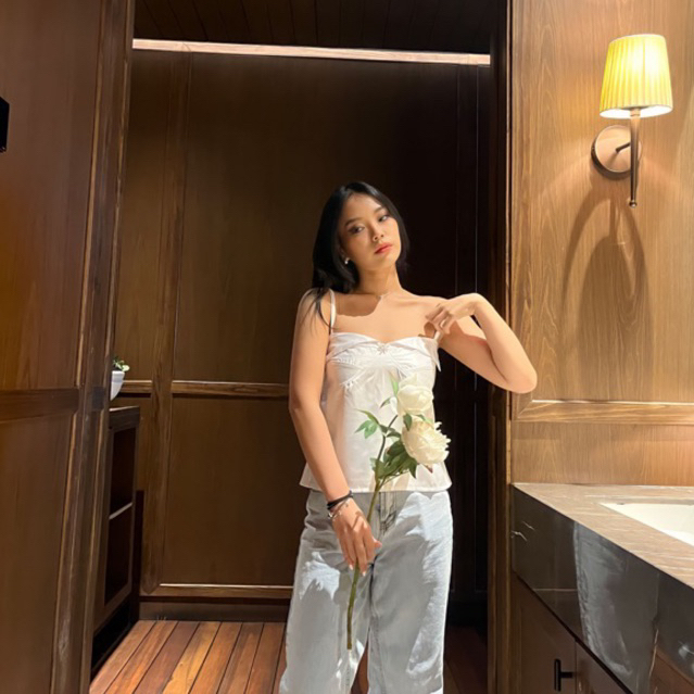 Jual RUBY TOP | satin bros elegant classy cute cottagecore white top ...