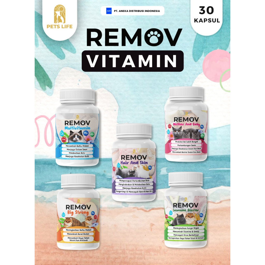 Jual REMOV Vitamin Kucing ALL VARIAN isi 30 kapsul (Nafsu Makan, Berat ...