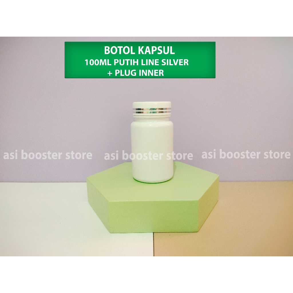 Jual Botol kapsul 100ml Putih Tutup Putih 2 LIne Silver + Plug Inner ...