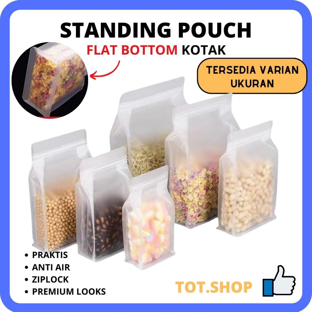 Jual (1-LEMBAR) STANDING POUCH FLAT BOTTOM MATTE DOFF PLASTIK KLIP KOPI ...