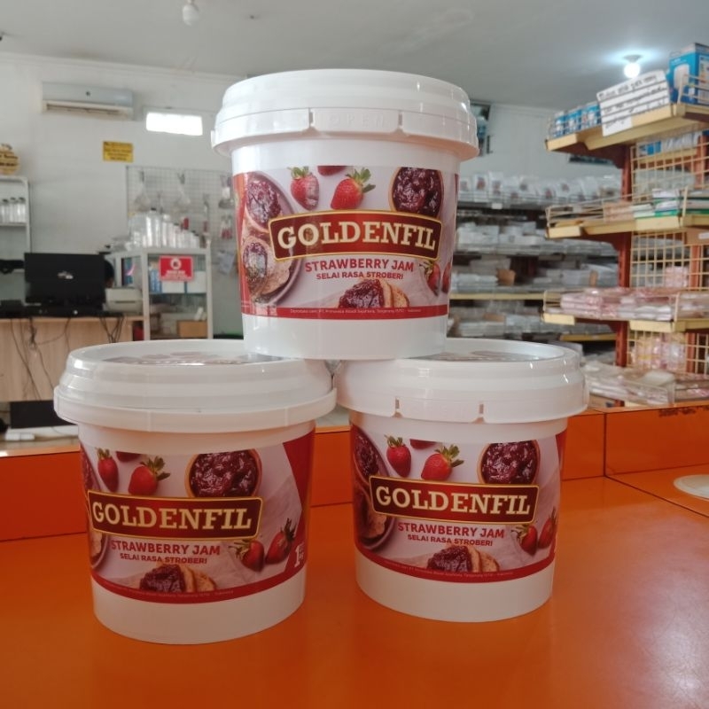 Jual GOLDENFIL strawberry jam selai rasa strawberry kemasan ember 1kg ...