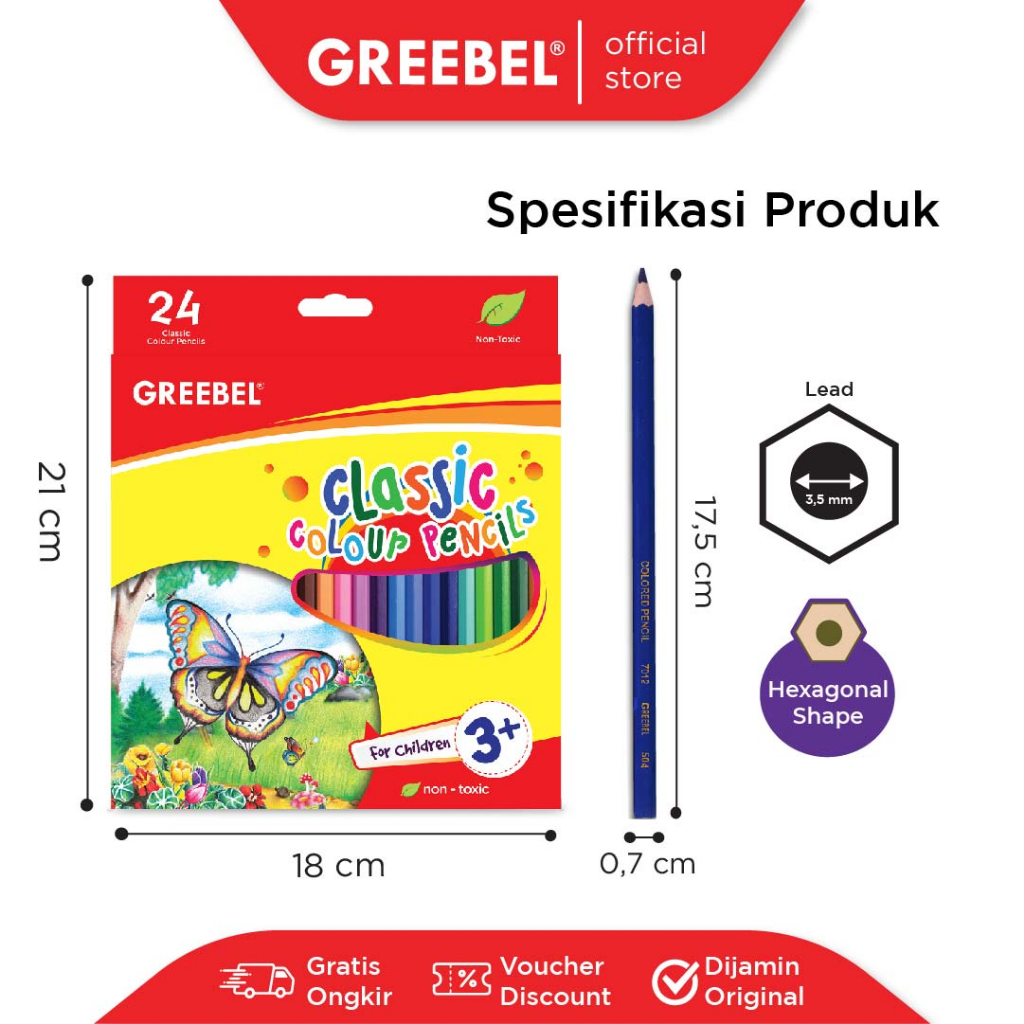 Jual Pensil Warna Greebel Panjang 12 24 36 warna Coloring Pencils ...