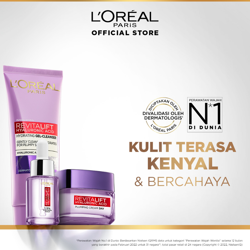 Jual L'Oreal Paris Hyaluronic Acid Skincare Kit (HA Serum 15ml, HA Day Cream 15ml, HA Facial ...