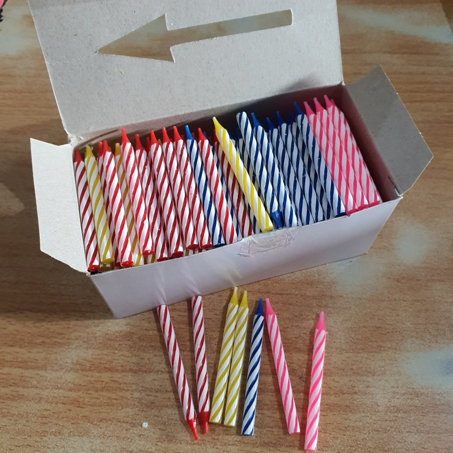 Jual Lilin ulir 288 pc box warna warni / lilin batang candle | Shopee ...
