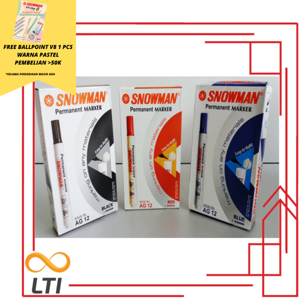 Jual Spidol Snowman Permanent AG 12 Spidol Permanen - PCS | Shopee ...