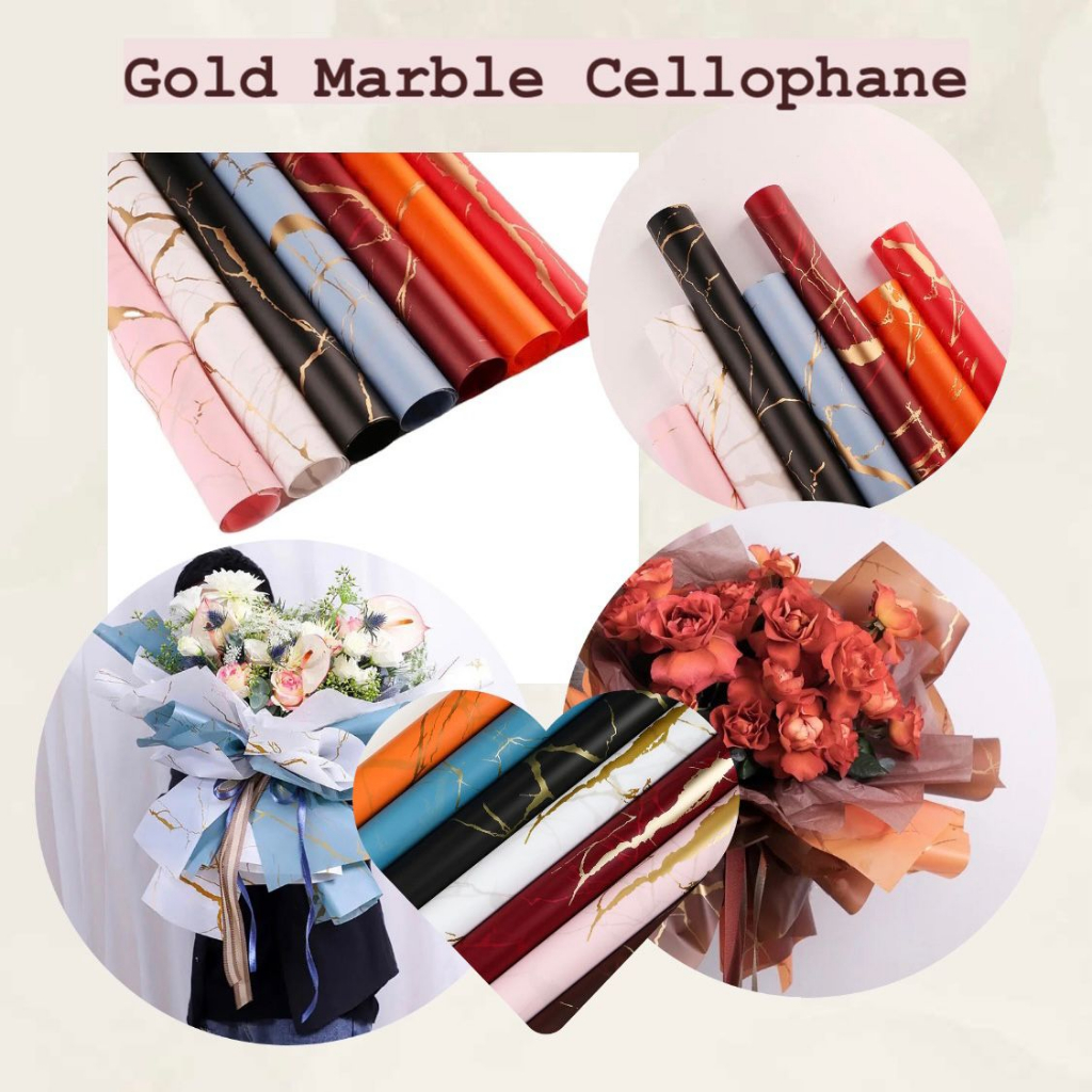 Jual (KF 13) - Kertas Bunga Cellophane Gold Marble Motif Korean Flower ...