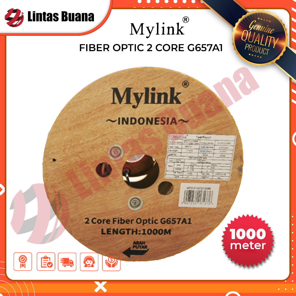 Jual Kabel FTTH Mylink Dropcore 2 core 3 sling 1000 meter FO Cable ...