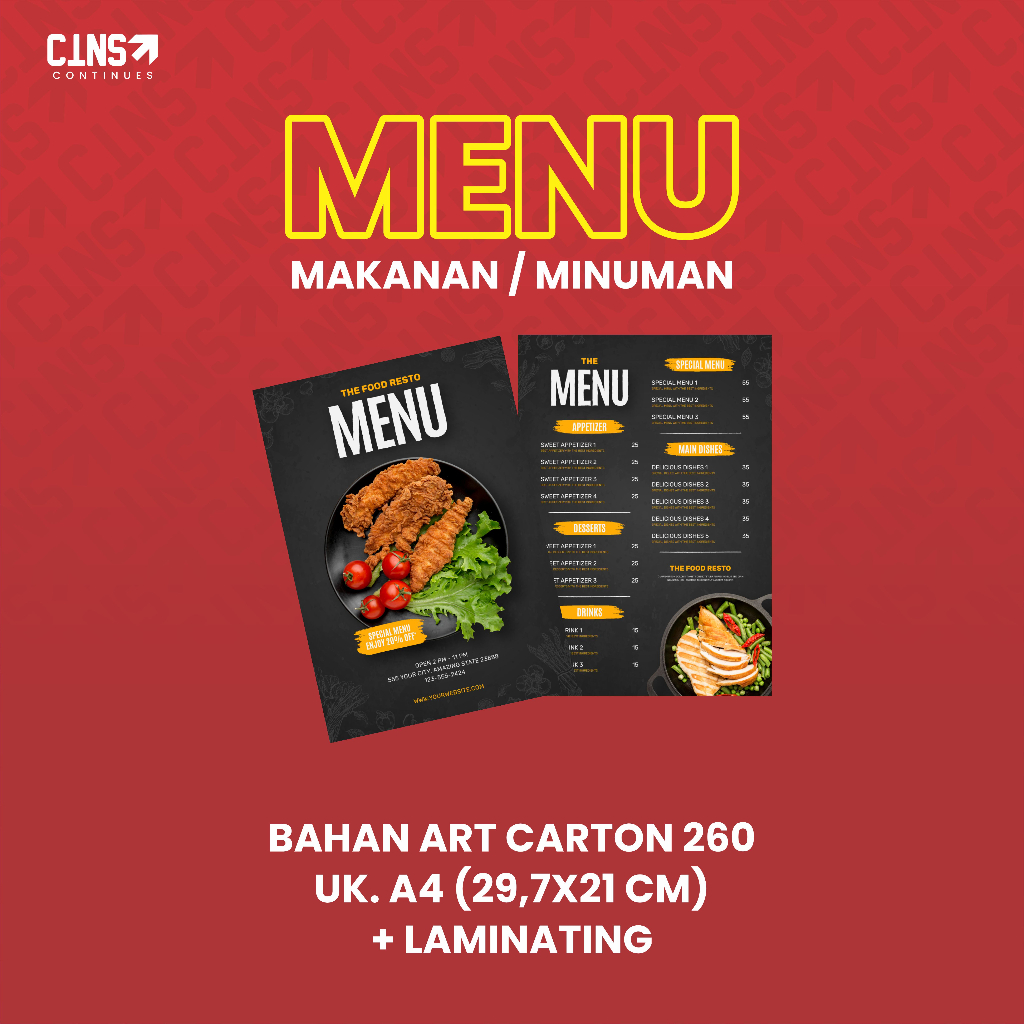Jual Cetak Menu Ukuran A4+Laminating Bisa Request Desain | Shopee Indonesia