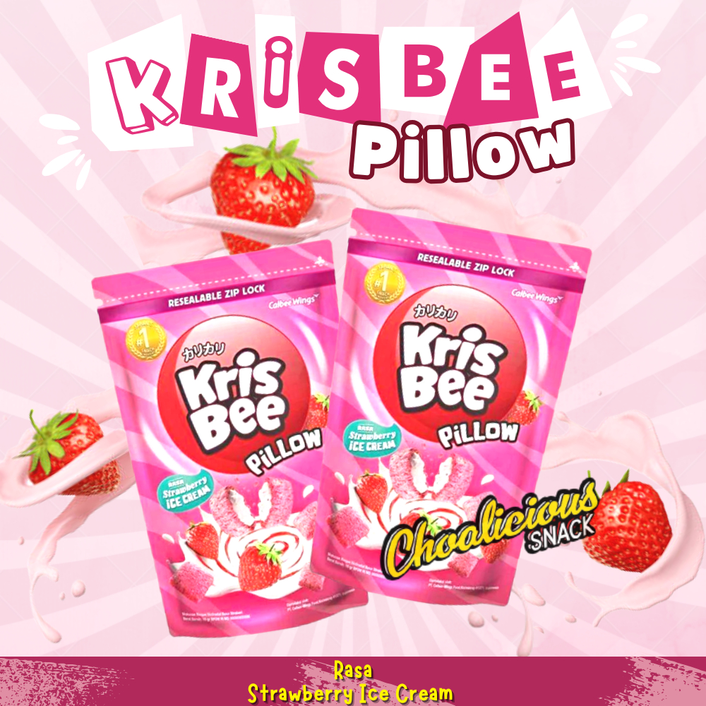 Jual KRIS BEE PILLOW Rasa Strawberry Ice Cream Snack @100 gram | Shopee ...