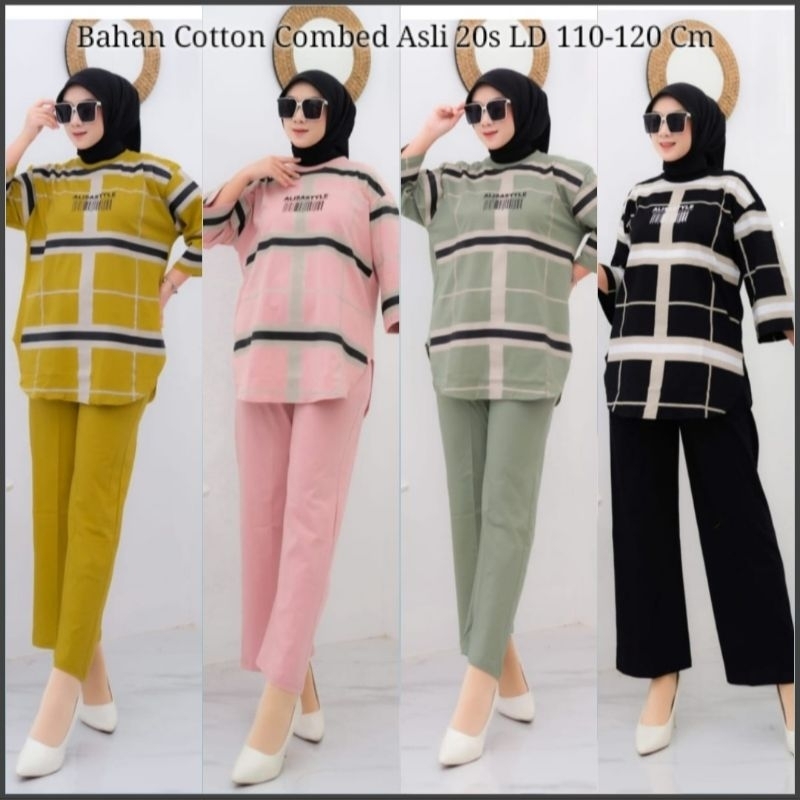 Jual Baju Setelan Wanita Kekinian - One Set Wanita Kekinian Bahan Combed Asli 20s - Setelan Kaos ...
