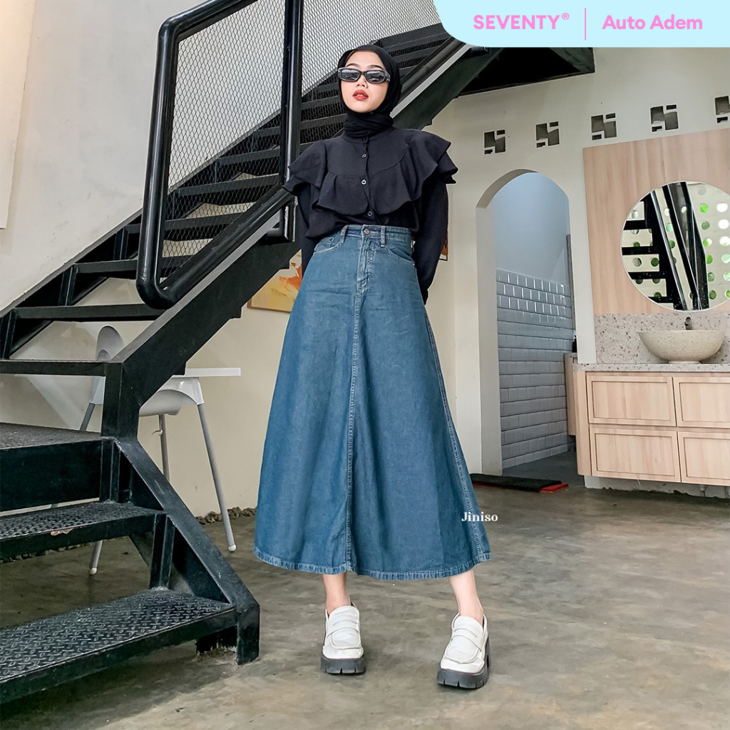Jual JINISO - Highwaist Rok Basic Jeans Panjang 991 SEVENTY | Shopee ...