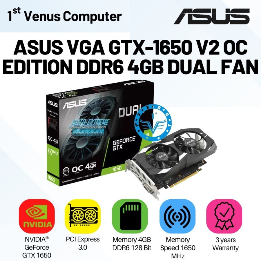 Jual Vga Asus GTX 1650 V2 Oc Edition DDR6 4GB Dual fan GTX1650 / VGA03-ASS | Shopee Indonesia