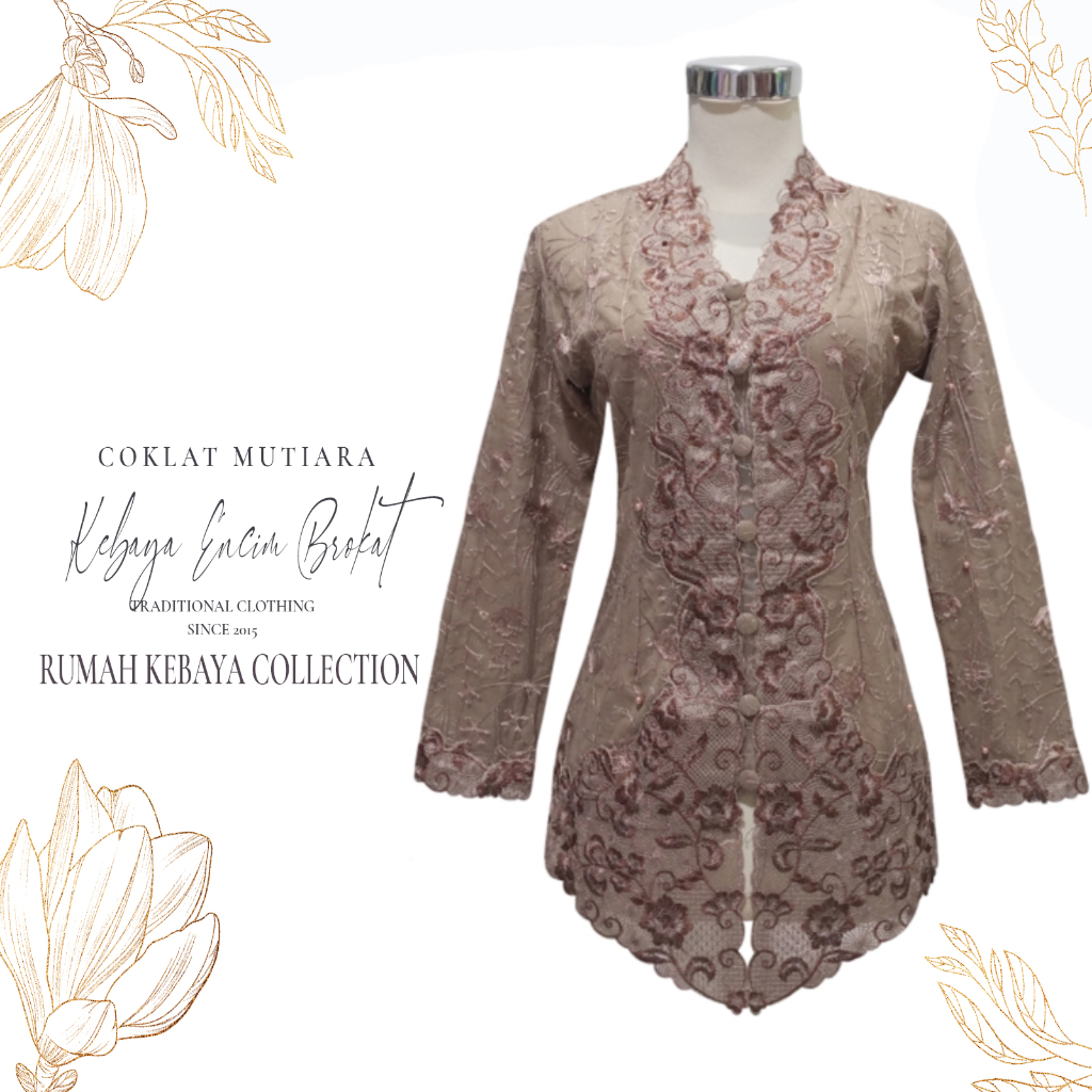 Jual Kebaya Encim Brokat Kartini Modern Furing Lengan Panjang Coklat ...