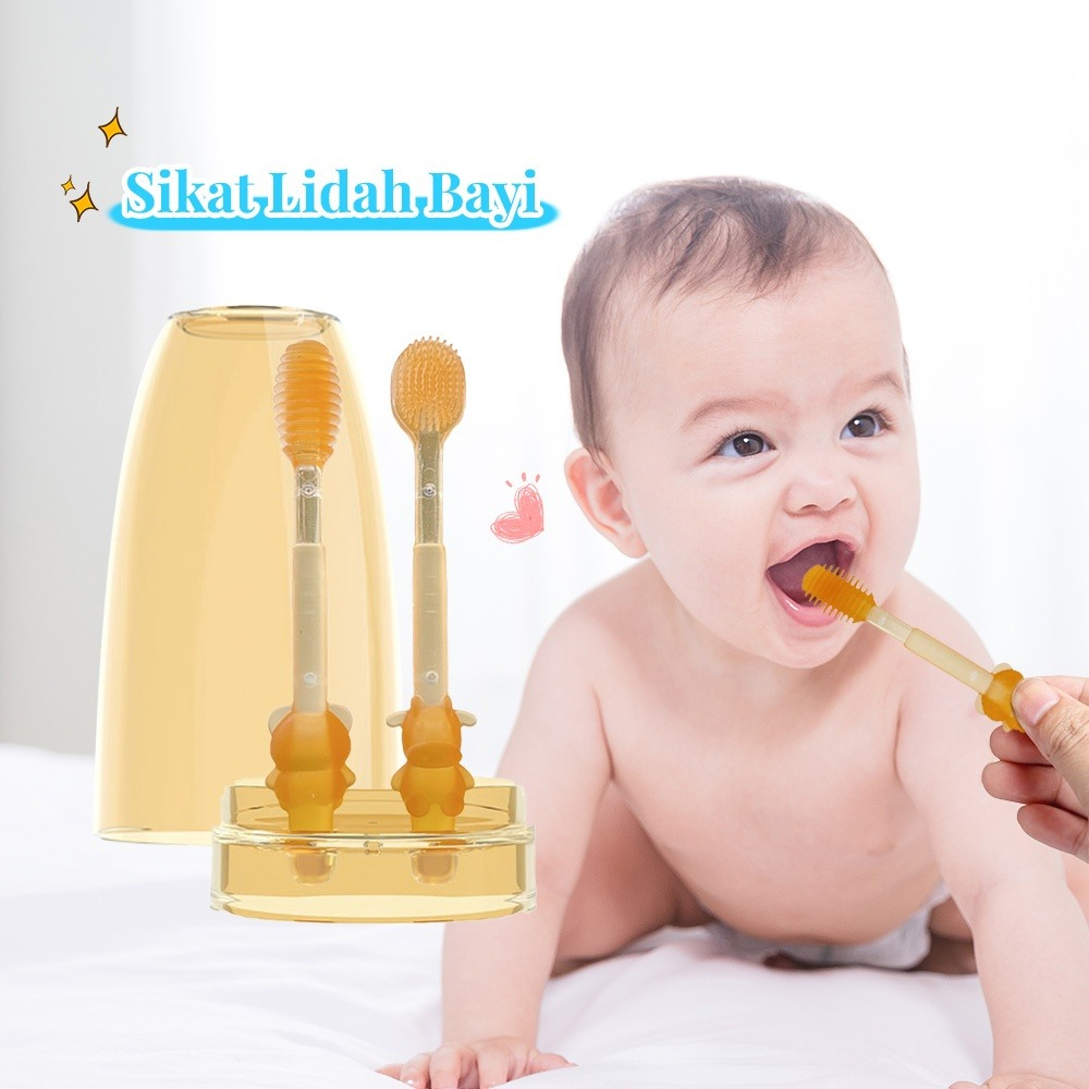 Jual Sikat lidah bayi silikon/Pembersih lidah bayi new born 2in1 3 in 1 ...