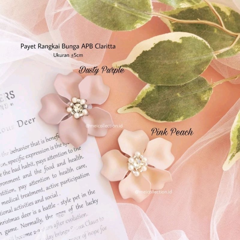 Jual Payet rangkai aplikasi bunga 3d APB Claritta doff pink mint mocca ...