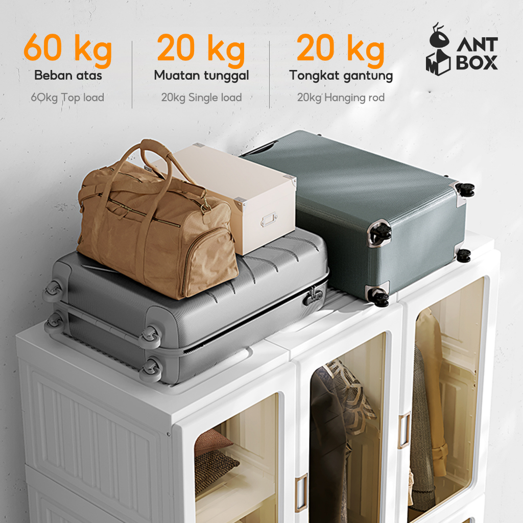 Jual ANTBOX Lemari Pakaian Transparan 6 Box 1 Gantungan Baju Lemari Transparan Multifungsi ...