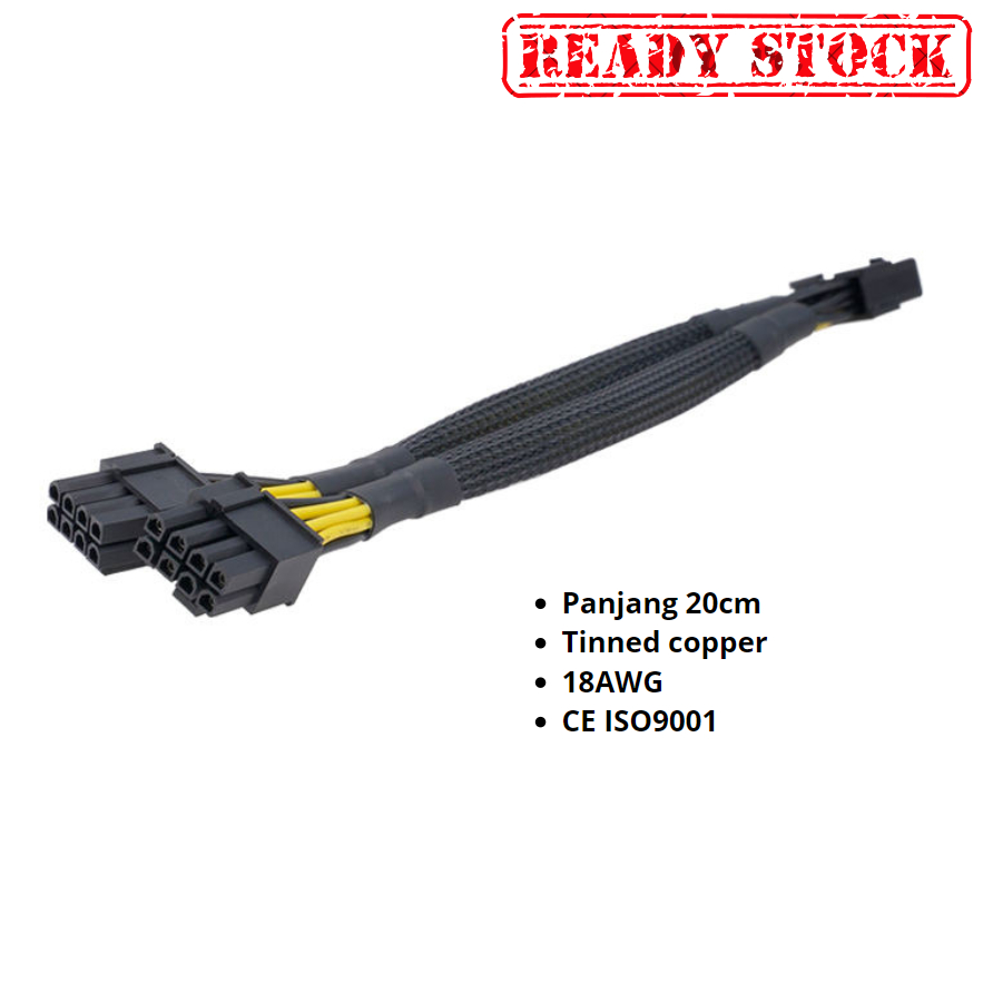 Jual Splitter PCIE VGA 8 pin Female to dual 8 pin (6+2) Male Sleeved ...