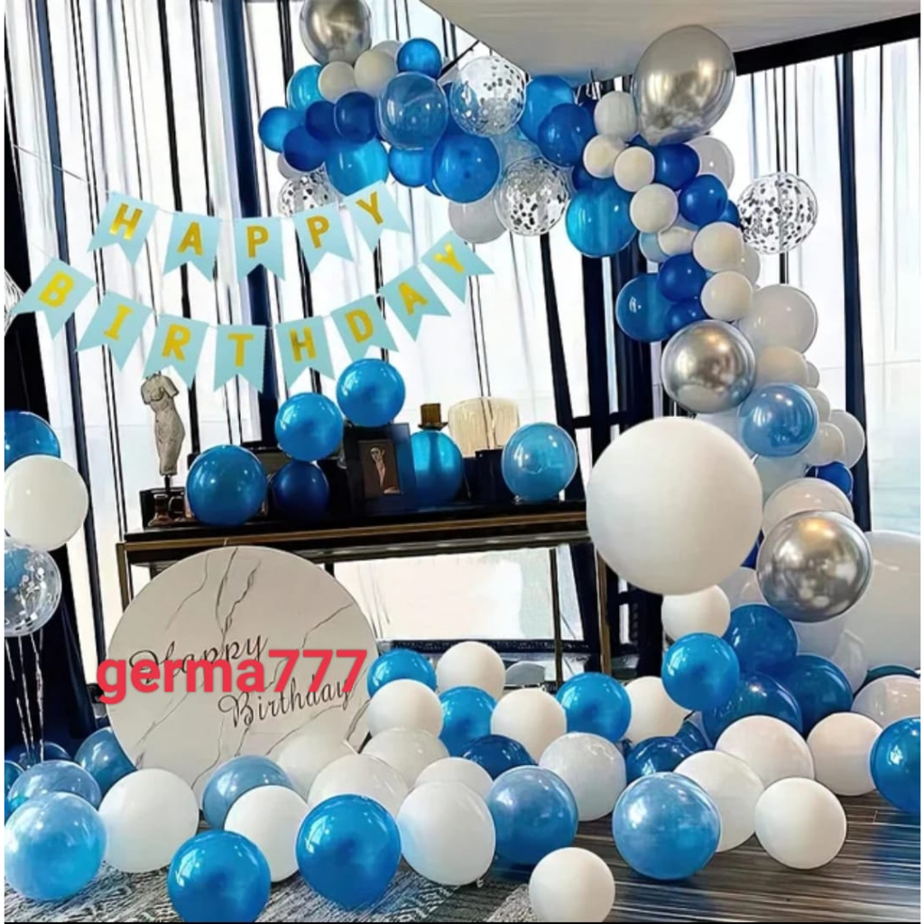 Jual Paket Set Dekor Pesta Ulang Tahun Anak Banner Happy Birthday Biru ...