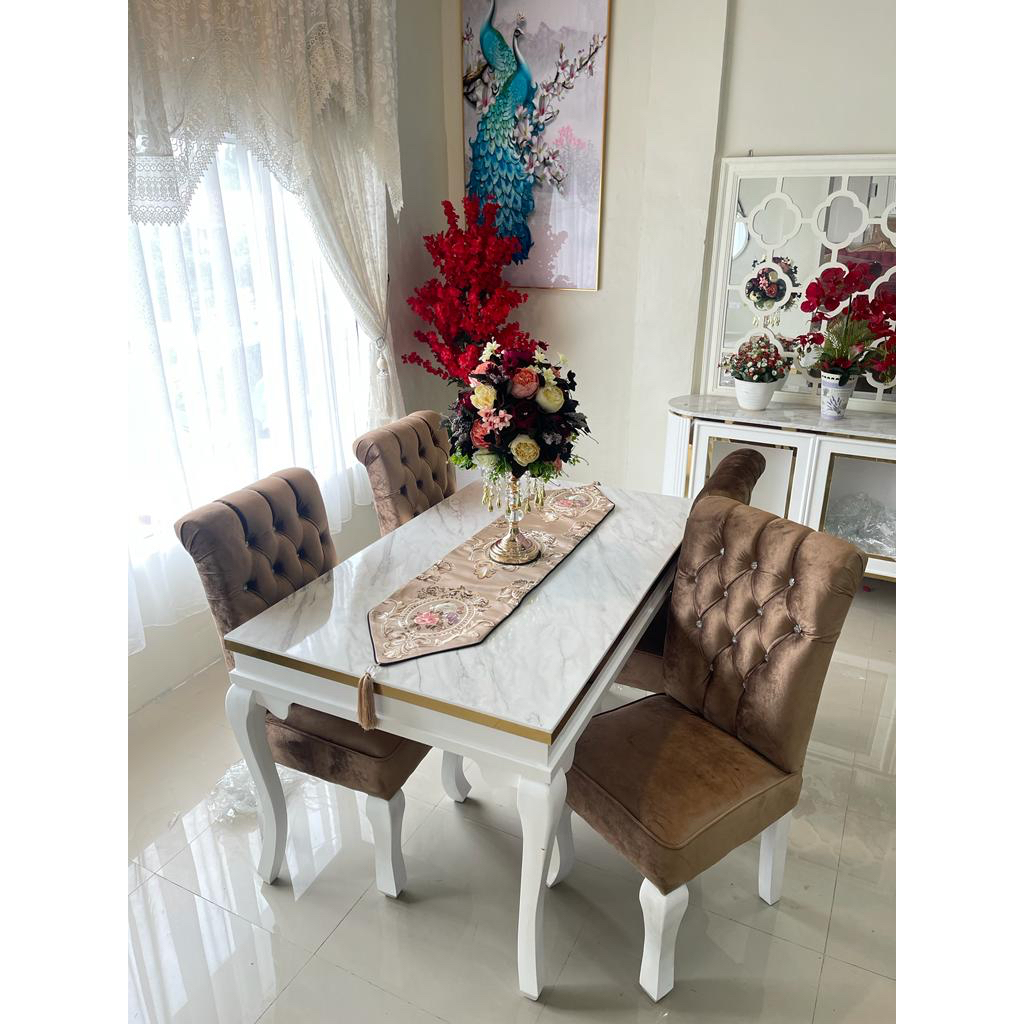 Jual SOFA MEJA MAKAN KURSI 4 MEJA HPL PAKAI LIS GOLD UKURAN 145 CM X 80 ...