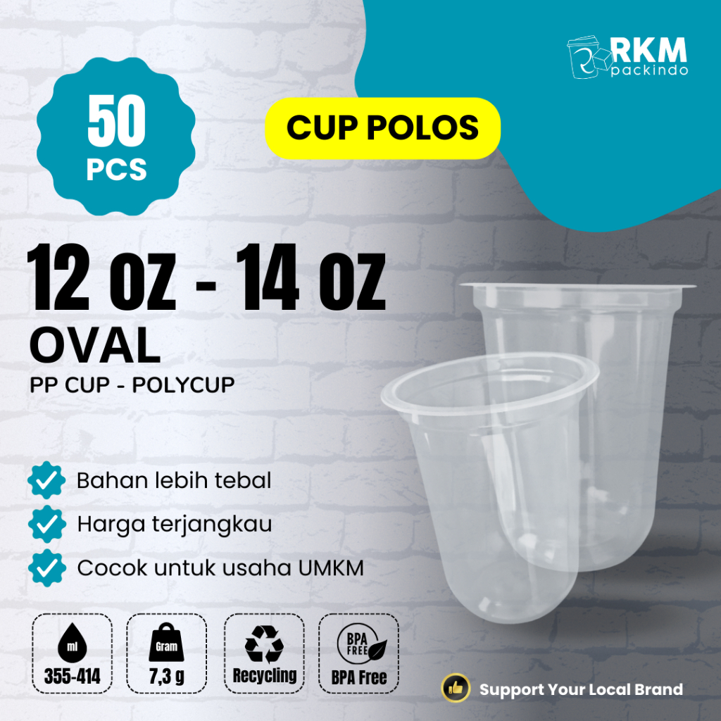 Jual (50pcs) CUP PP POLOS POLYCUP 12oz - 14oz OVAL | Shopee Indonesia