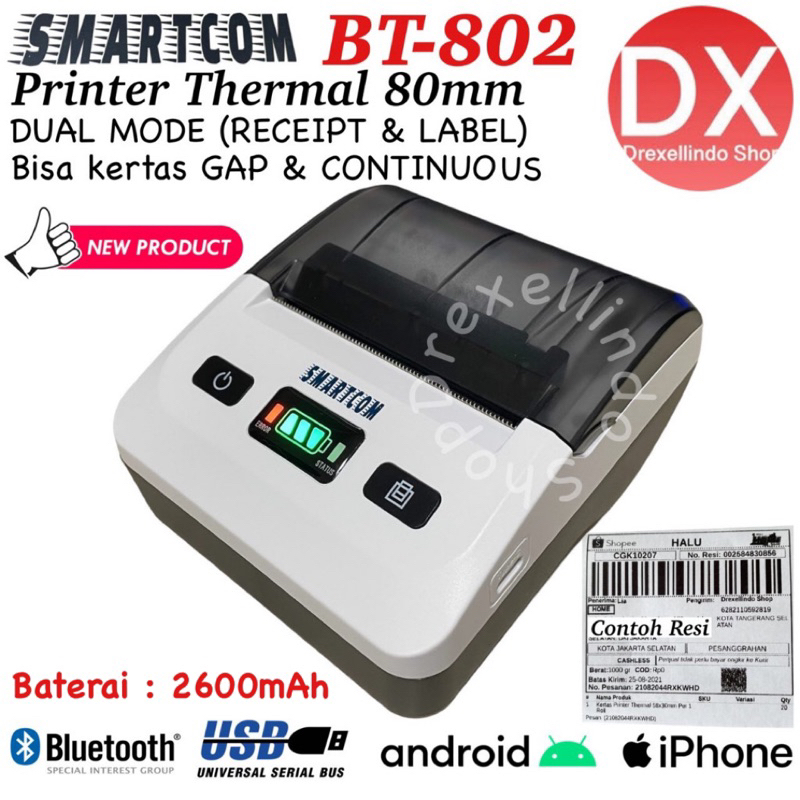 Jual Portable Thermal Printer 80mm SMARTCOM SM-802 / SM802 DUAL MODE (RECEIPT dan LABEL ...