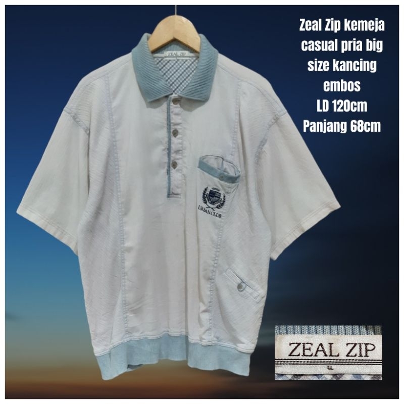 Jual Zeal Zip kemeja casual pria big size kancing embos | Shopee Indonesia