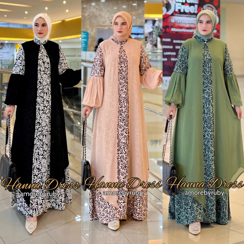 Jual HANNA DRESS AMORE BY RUBY GAMIS OUTER TERPISAH WOLLY CREPE MIX ...