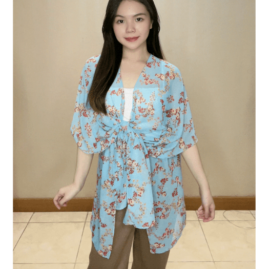 Jual Outer Wanita Biru dan Krem Lengan Sedang Cardigan Wanita Unik ...