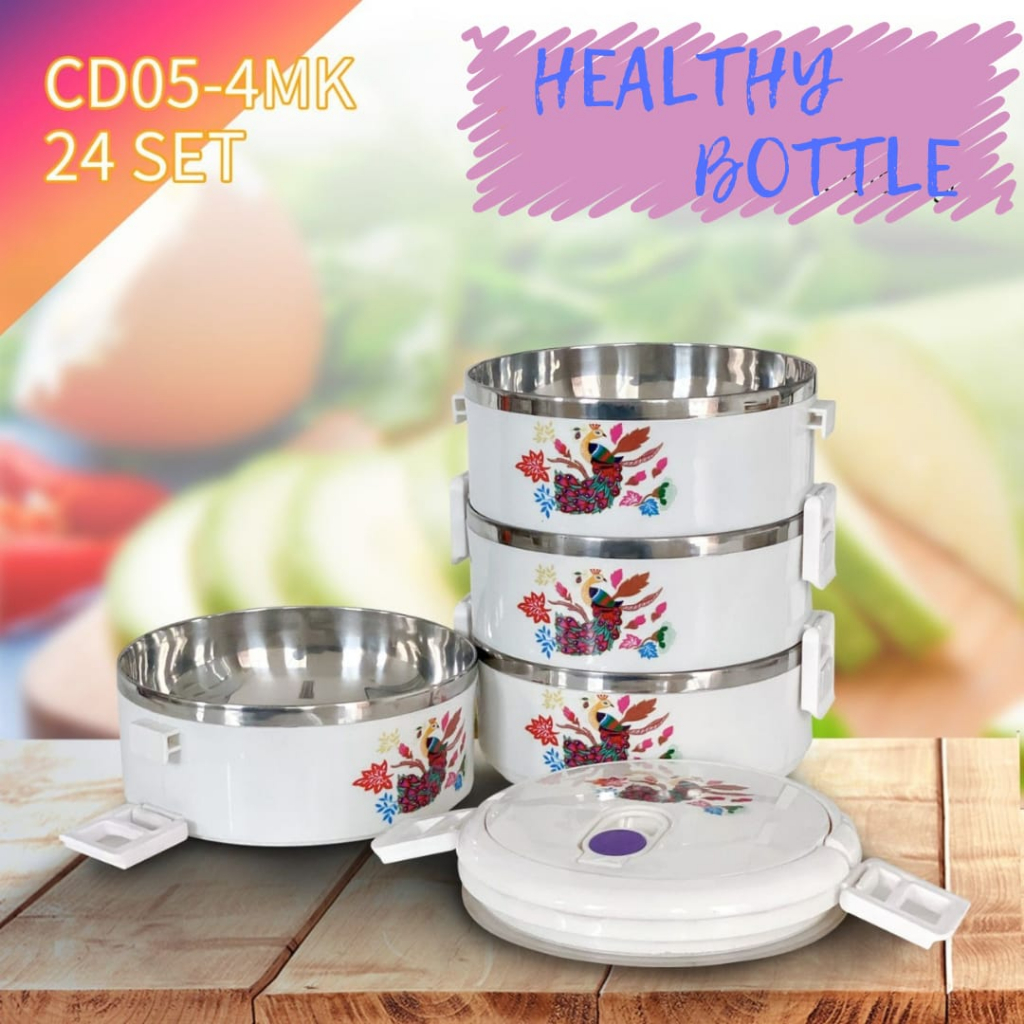 Jual Rantang Makan 4 Susun Stainless Motif Merak Putih | Lunch Box Set ...
