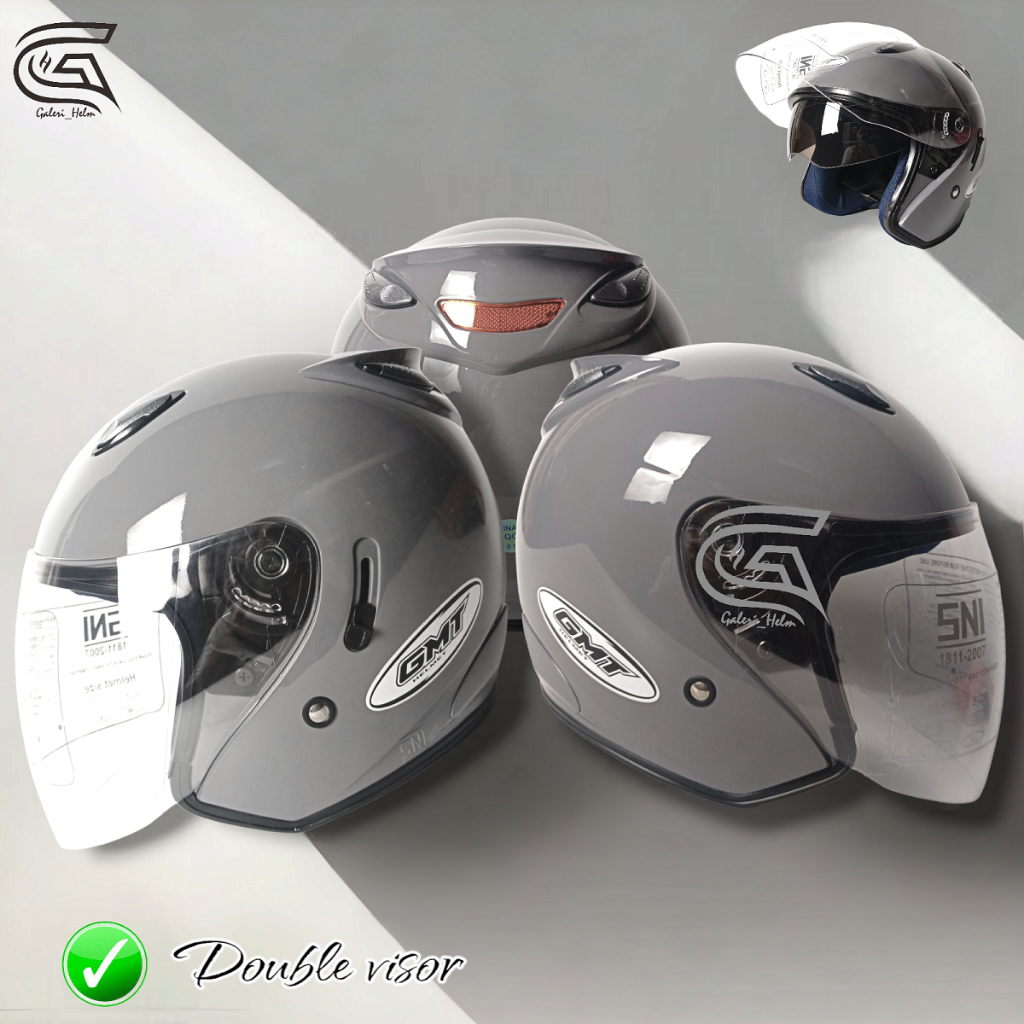 Jual HELM HALF FACE DOUBLE VISOR|MODEL INK CENTRO|MERK GMT|DARK GREY ...
