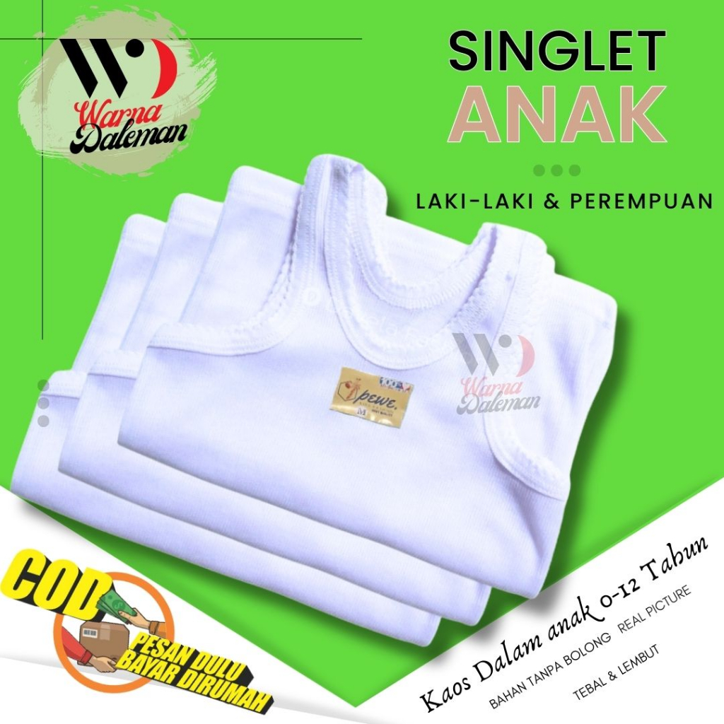 Jual Singlet Murah 12 Pcs Singlet Anak Putih Warna Daleman Bahan Katun ...