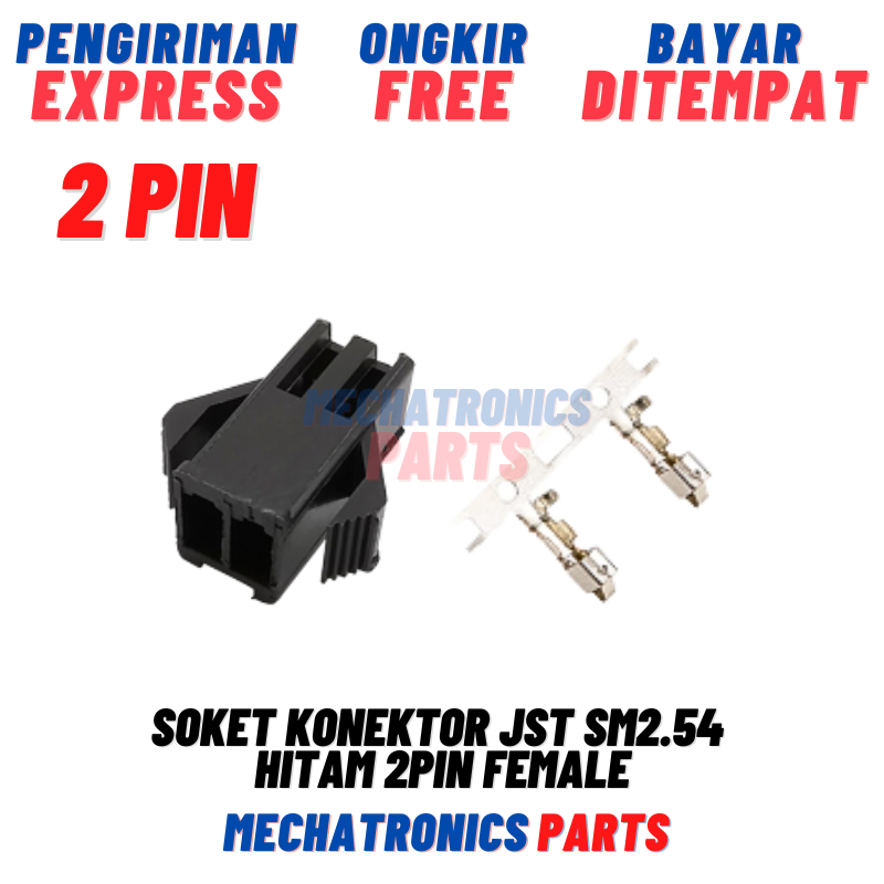 Jual Soket Konektor JST SM2.54 Hitam 2Pin Female Betina 2P Pin SM 2.54 Socket Connector Baterai ...