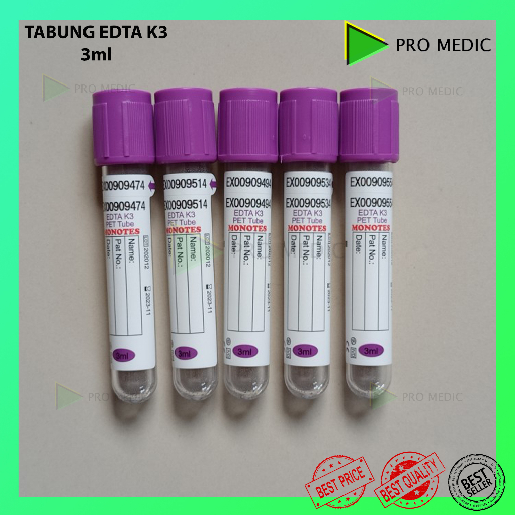 Jual Tabung Vacutainer EDTA K3 3ml MONOTES | Vacuum Tube | Shopee Indonesia