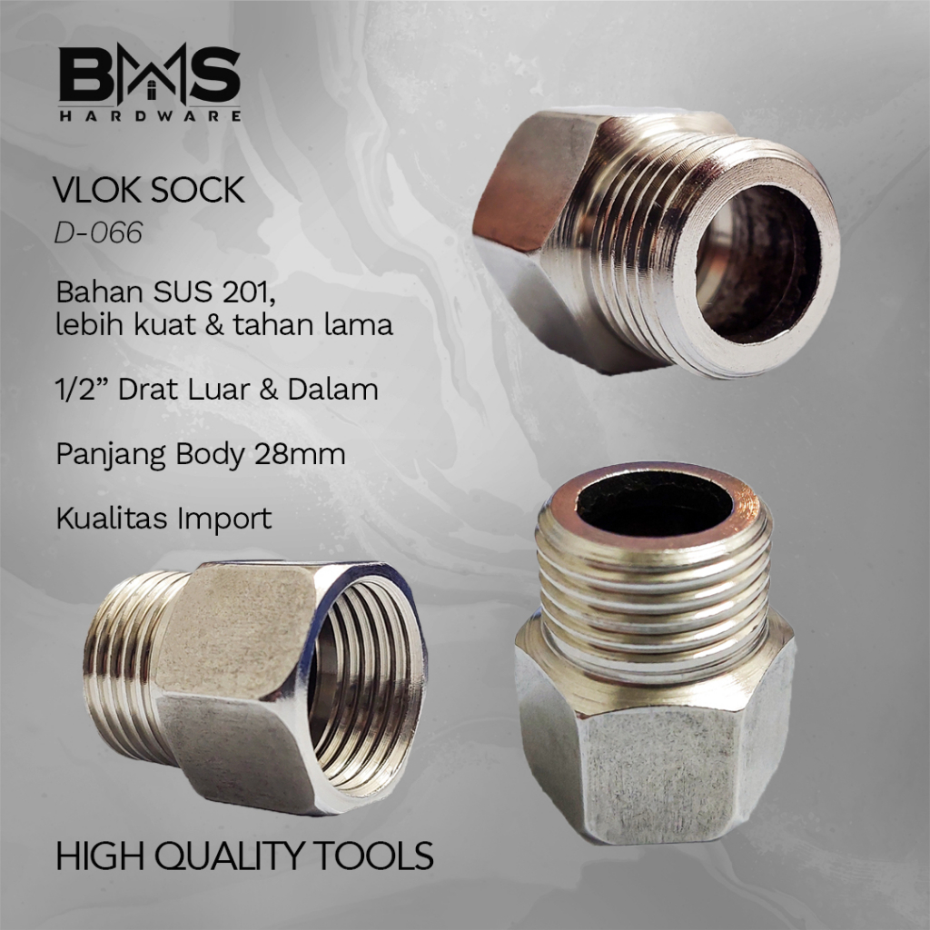 Jual (6 PCS) Vlok Sock Nepel Stainless Steel 1/2" x 1/2" Sok Drat Luar Dalam SUS 201 Nepple D ...
