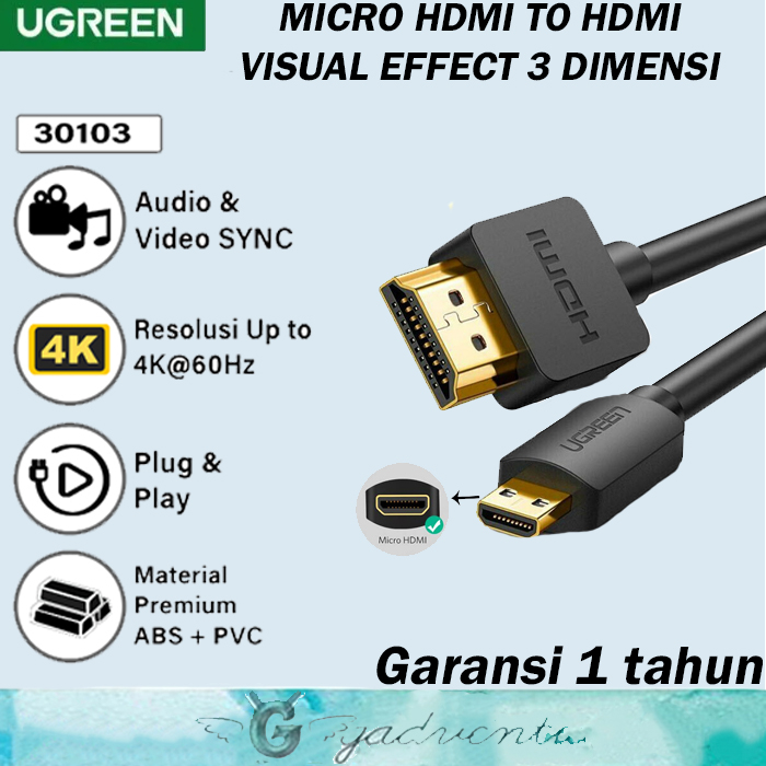Jual UGREEN Kabel Micro HDMI To HDMI Resolution Support HD 4K Audio ...