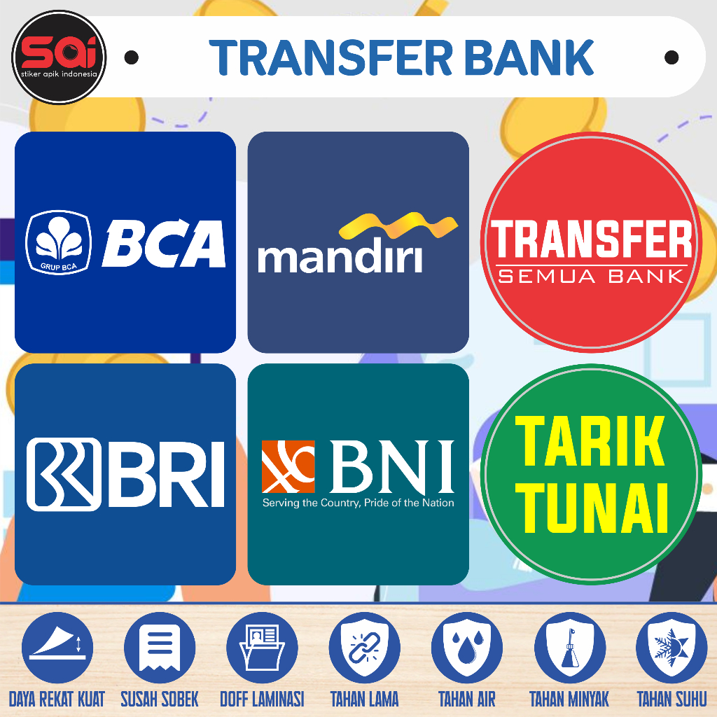 Jual stiker vinyl anti air LOGO BCA MANDIRI BRI BNI TRANSFER TUNAI ...