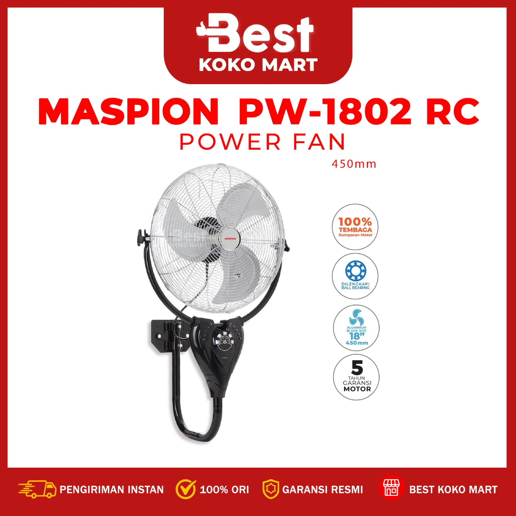 Jual MASPION Power Fan PW-1802 RC / Wall Fan 18 Inch / Kipas Angin Daya ...