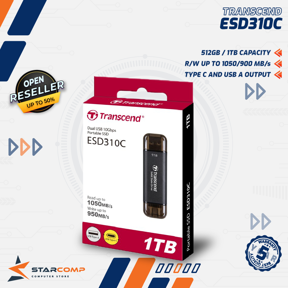 Jual Transcend ESD310C 512GB / 1TB SSD Eksternal Portable ESD 310 C ...