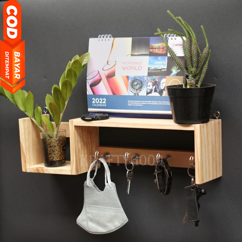 Jual Rak Dinding Tempel Gantungan Kunci Serbaguna Ambalan Rak Kayu ...