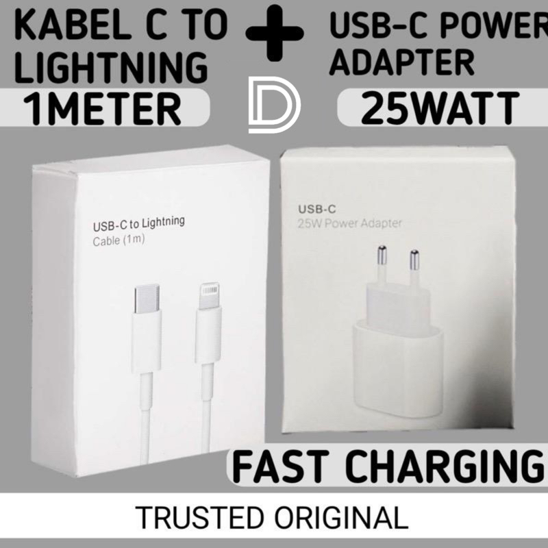 Jual ADAPTER USB-C / ADAPTER 25WATT + KABEL USB-C TO LIGHTNING 1 METER ...