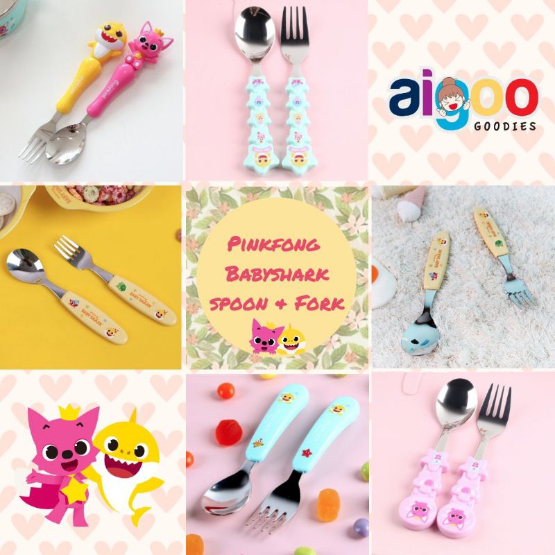 Jual 2D & 3D PINKFONG BABY SHARK SPOON & FORK CHARACTER FOR KIDS ...