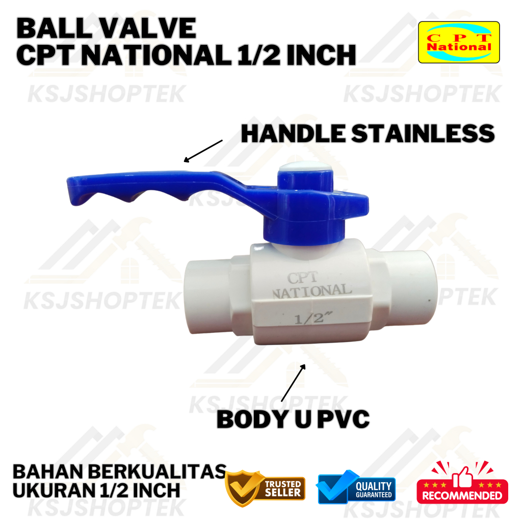 Jual Ball Valve UPVC 1/2 Inch PVC Pegangan Stainless Gagang GG ...